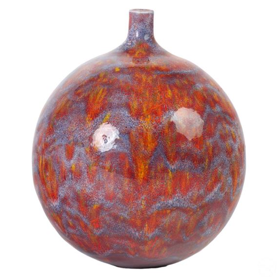 Polia Pillin | Pillin Round Mottled Art Pottery Weed Pot SIGNED | MutualArt