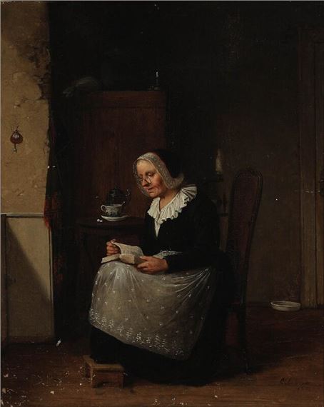 Christian Andreas Schleisner | Interior with a woman reading a book ...