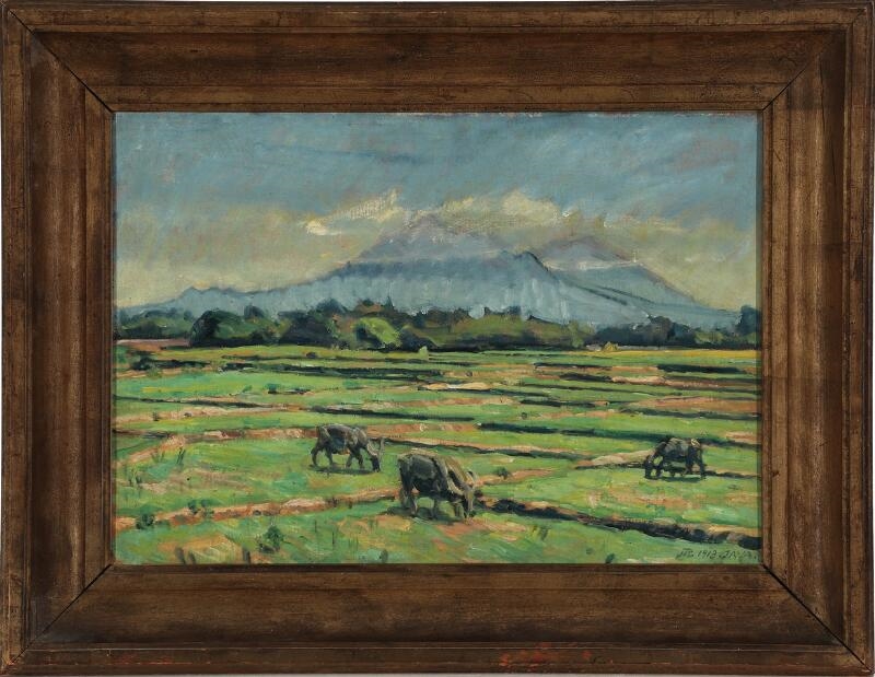Johan Thomas Skovgaard | Field landscape from Java with grazing cows ...