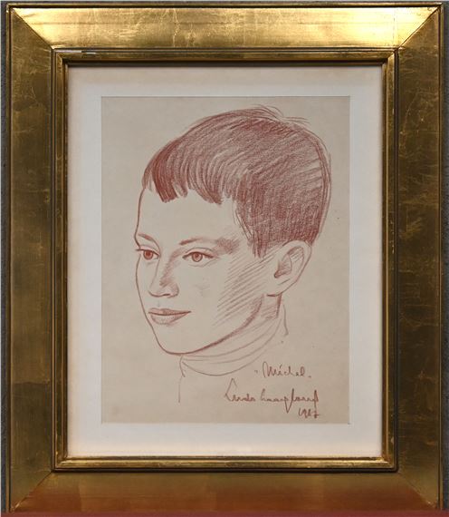 Ludo | Michel”. Een sanguinetekening op papier. Gesigneerd en gedateerd ...