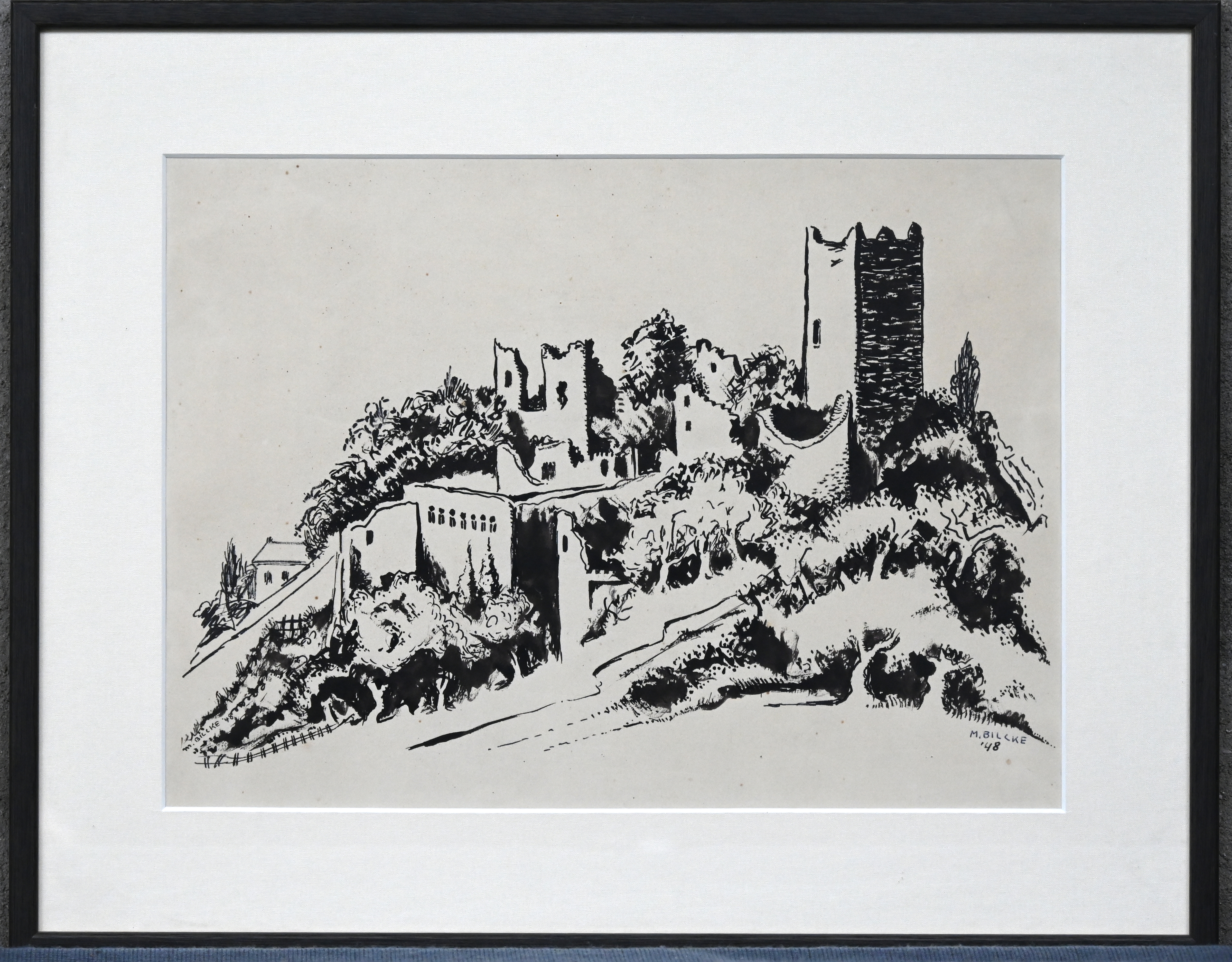 Maurits Bilcke | Ruine”. Een inkttekening, gesigneerd en gedateerd 1948 ...
