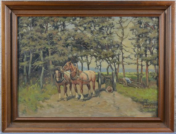 Bert Alers | Bosbouwer met paardenspan”. Olieverf op doek. Gesigneerd ...