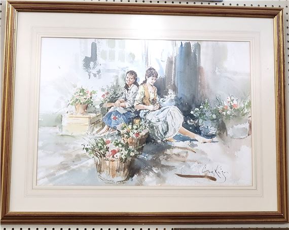 Gordon King | Girls at the Flower Market (1989) | MutualArt