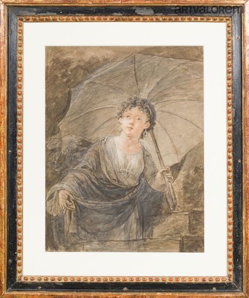 French School, 18th Century | late 18th century french school Young woman under a parasol Black ...