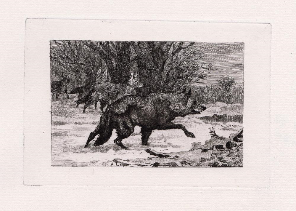 Auguste Lançon | Auguste Andre Lancon 1874 etching Wolves signed (1874 ...