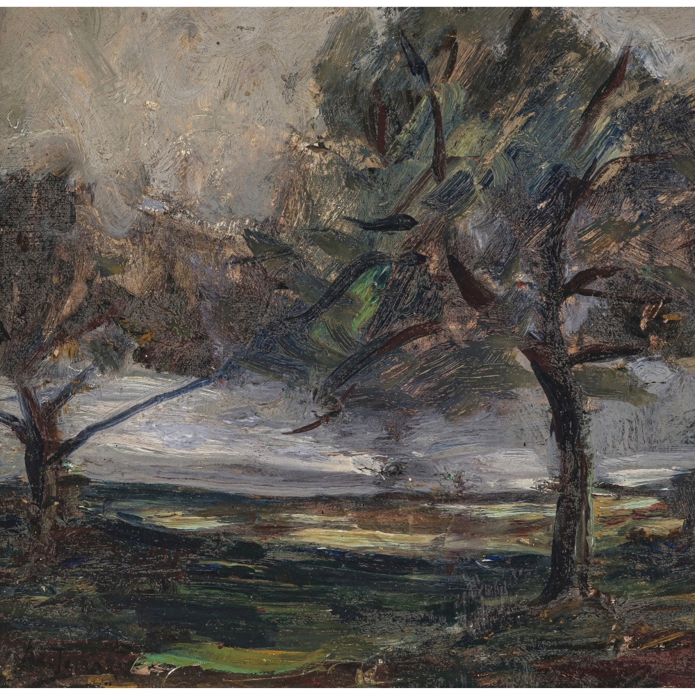 Armand Jamar | Two trees in a Belgian landscape (1870) | MutualArt