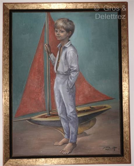 Jean Denis Maillart | Portrait of a young boy standing near a sailboat ...