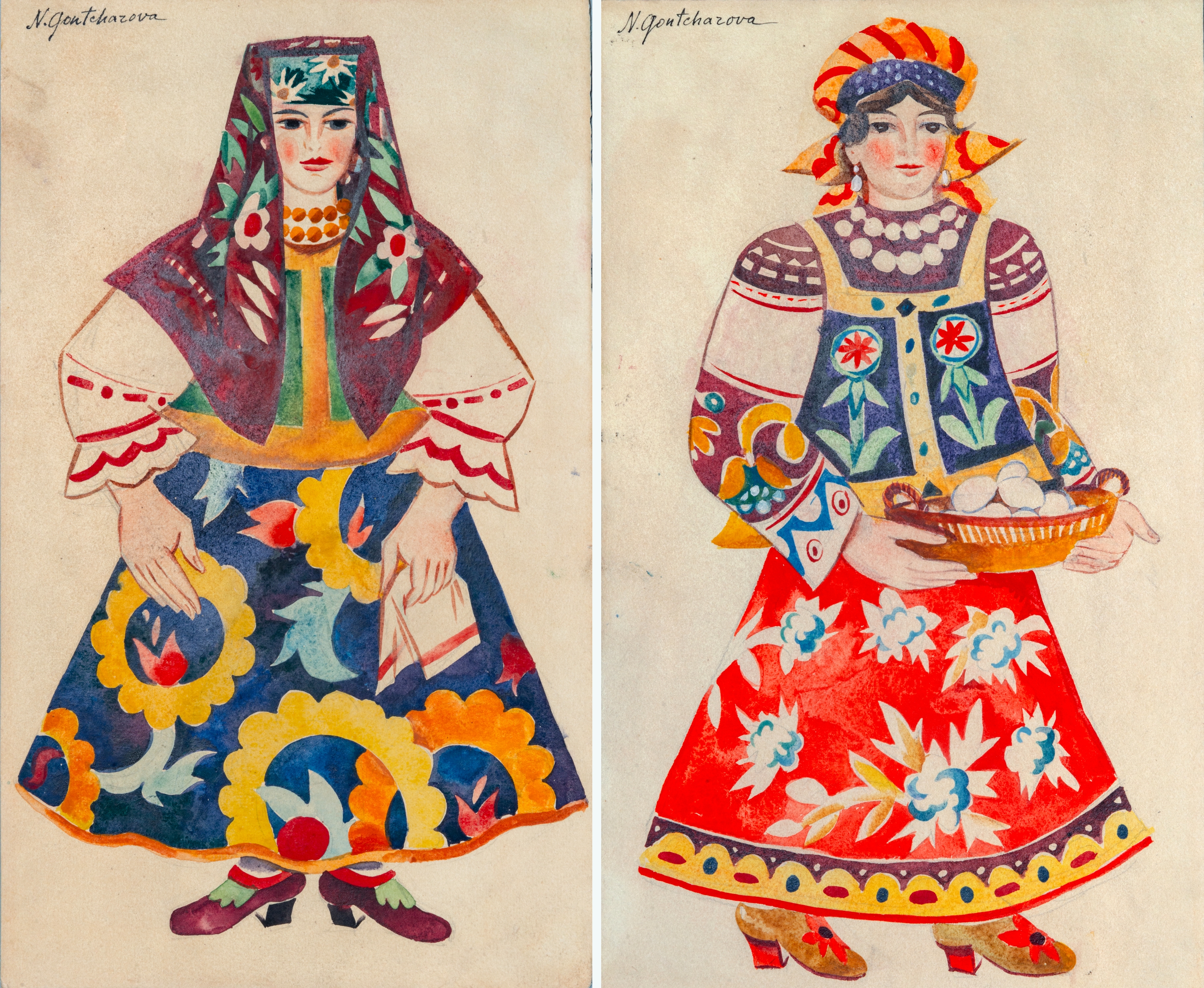 Natalia Goncharova | Two Costume Designs for the Golden Cockerel (1914 ...