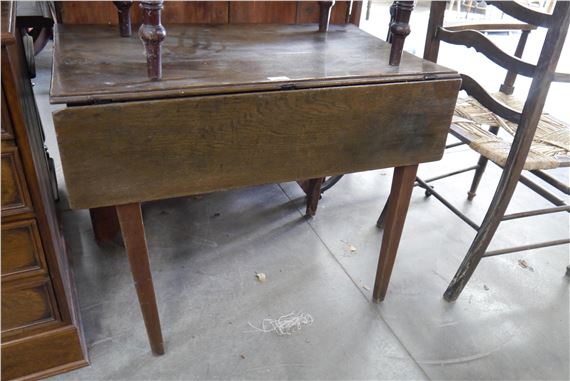 An Edwardian | An Edwardian drop flap, single drawer and rush seater ...