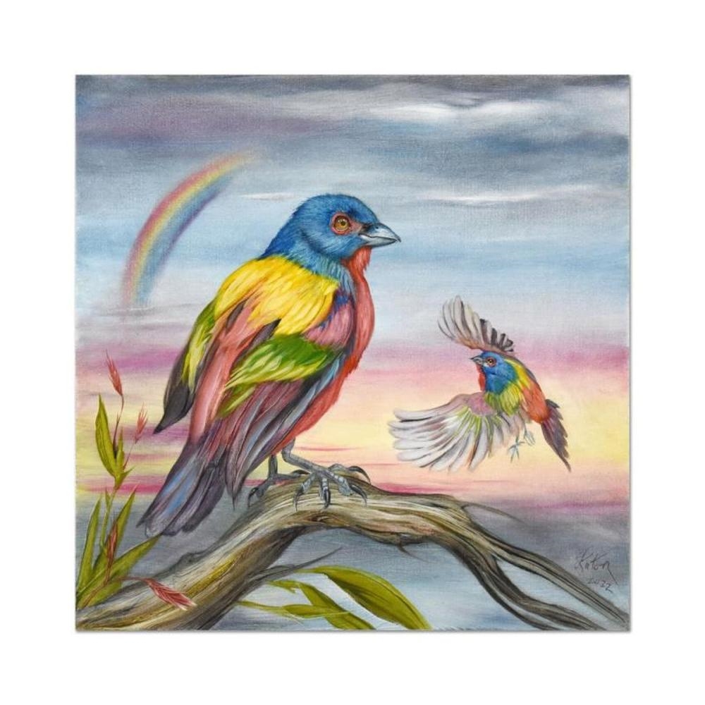 Martin Katon | Rainbow Buntings Original Oil Painting on Canvas | MutualArt