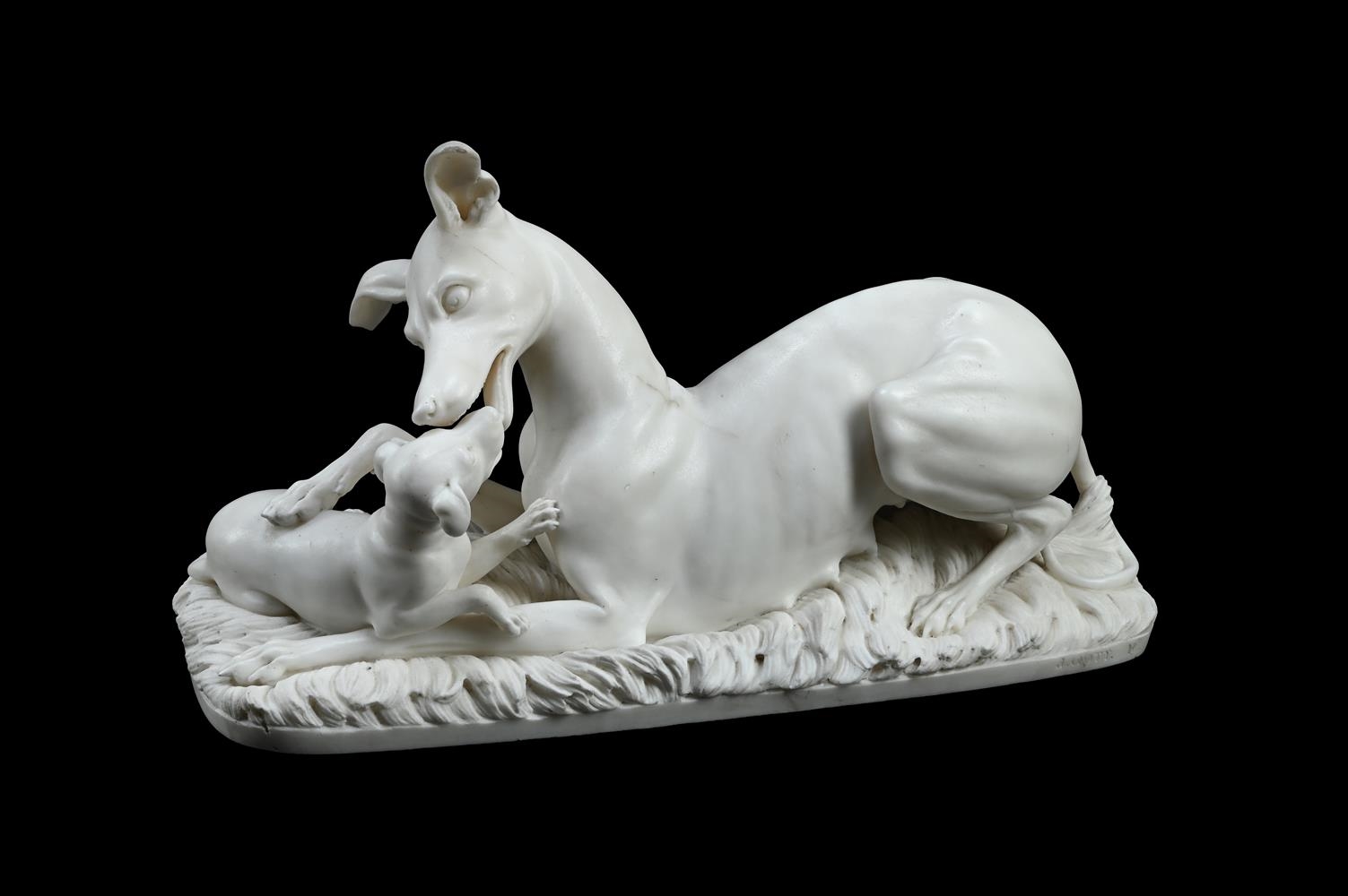 Joseph Gott | A WHITE MARBLE GROUP OF A GREYHOUND BITCH AND PUPPY ...