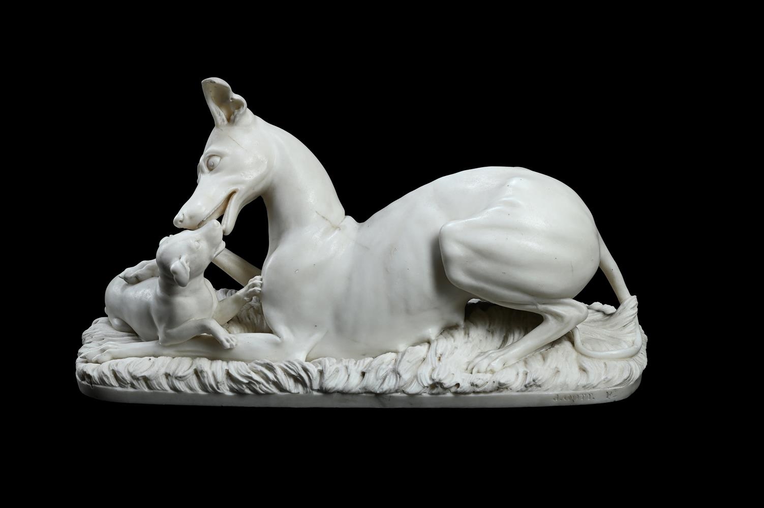 Joseph Gott | A WHITE MARBLE GROUP OF A GREYHOUND BITCH AND PUPPY ...