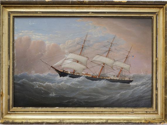 Isaac Joseph Witham | Sailing ship named Caldonia with an American flag ...