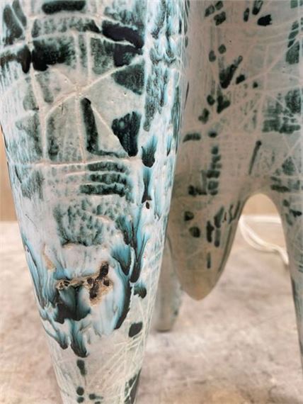 Robert Bonfils | Enameled geometric shapes in sage green and dark green ...