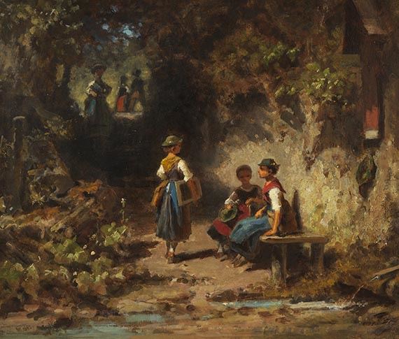 Carl Spitzweg | Schulmädchen im Walde (Circa 1874) | MutualArt
