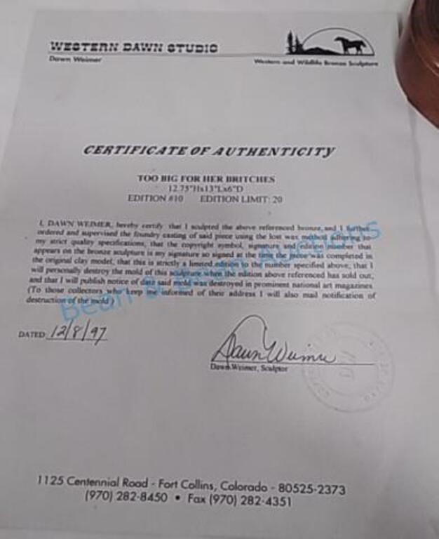 Dawn Weimer | Dawn Weimer bronze too big for her britches | MutualArt