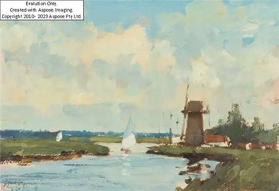 Roy Petley | Seascape with lighthouse and sailboat; oil on board ...