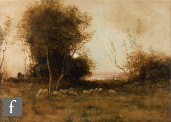 Edwin Sherwood Calvert | A flock of sheep in a woodland glade | MutualArt
