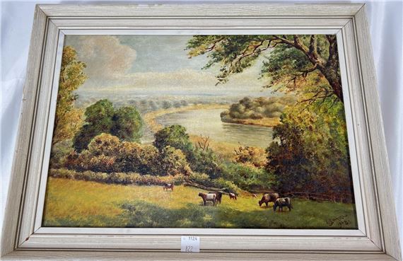 Leonard Russell Squirrell | oil on canvas of cattle in a field with a ...