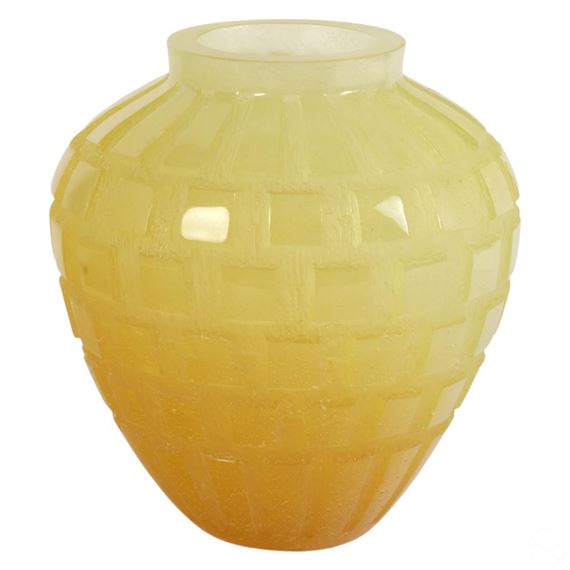 Daum Frères | Daum Gold Amber Pate de Verre Glass Rhythmes Vase | MutualArt
