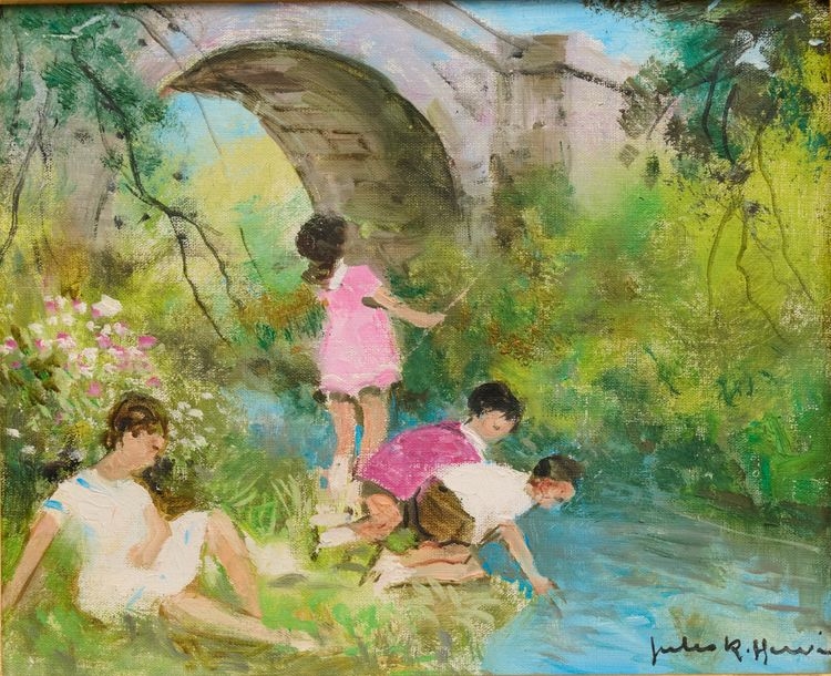 Jules René Hervé | Children playing under an aqueduct | MutualArt