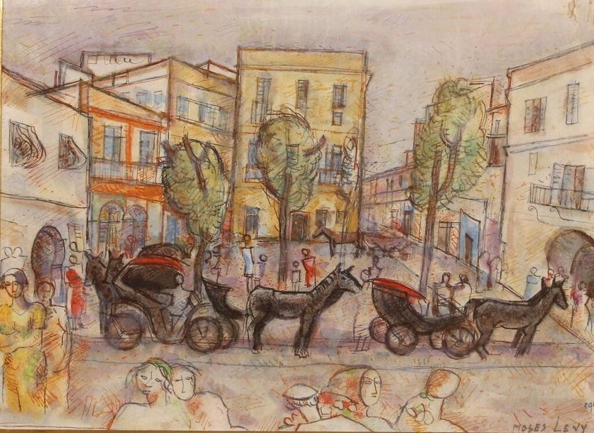 Moses Levy | Lively village square in Tunis | MutualArt