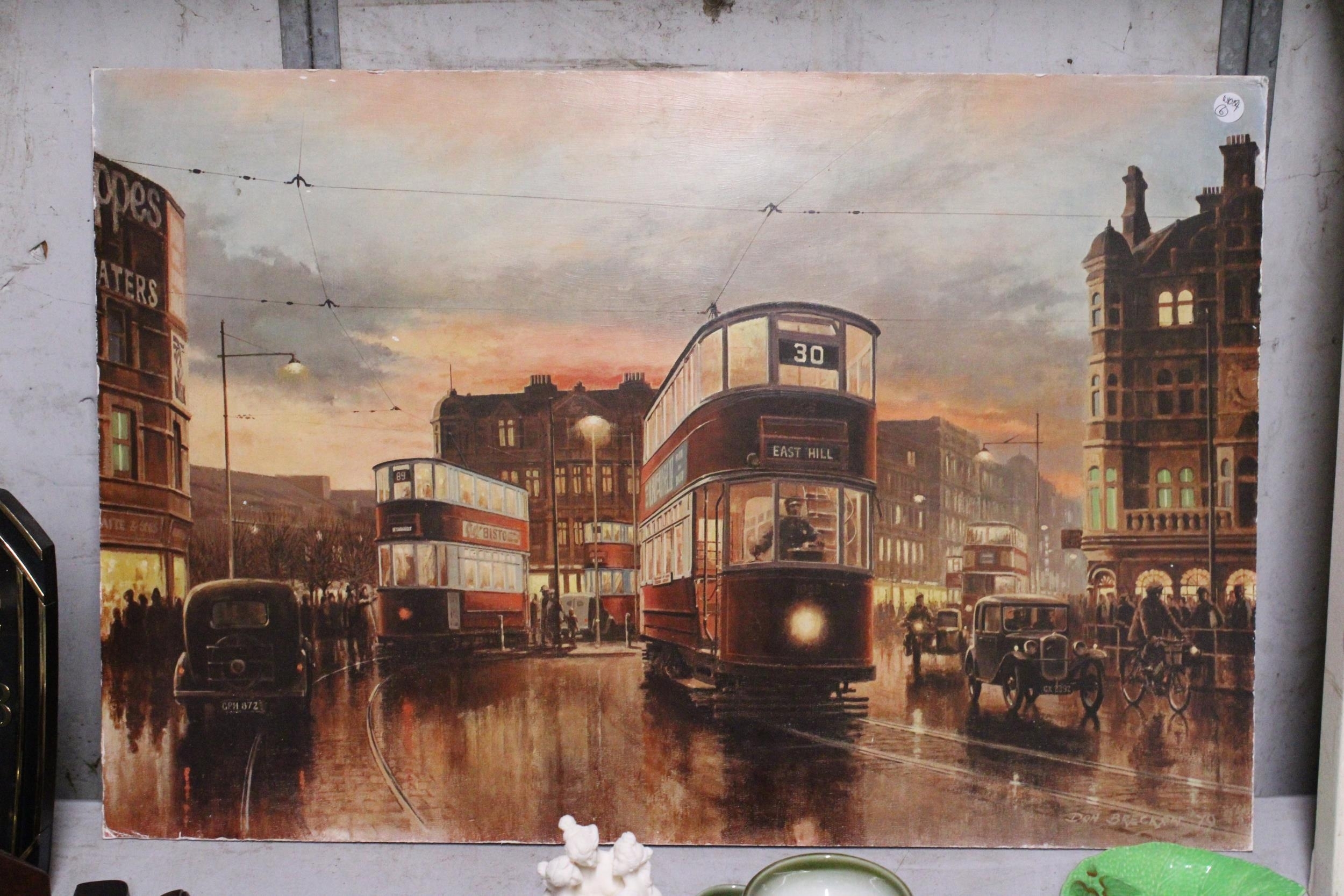 Don Breckon | A DON BRECKON SIGNED PRINT OF A STREET SCENE WITH TRAMS ...