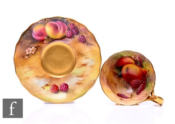 Royal Worcester | A Royal Worcester fruit painted cabinet cup and saucer by E Townsend and H ...