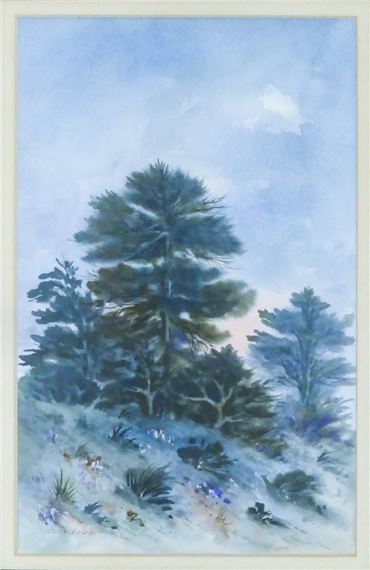 Judy Baird | Judy Baird Trees and Field Scene Watercolor 20''x16 ...