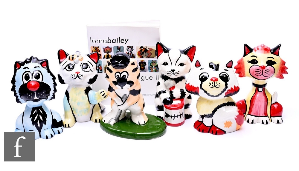 Lorna Bailey | Six Lorna Bailey slip cast pottery comical cat figures ...