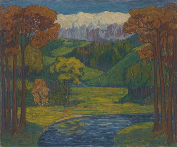 Walter Helbig | Vast Landscape with Snowy Mountains (1908) | MutualArt