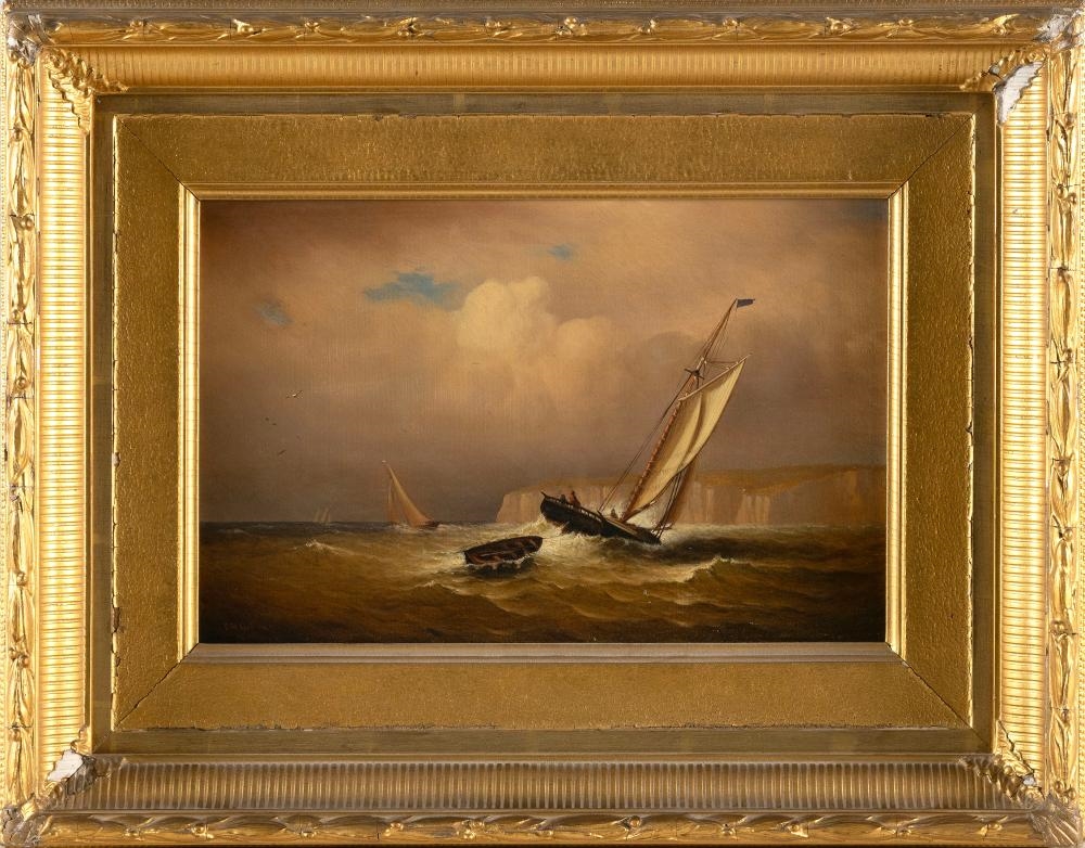 Charles Henry Gifford | Gaff-rigged boat off a coast, possibly Gay Head ...