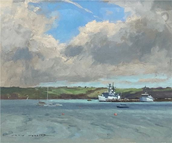 John Webster | oil on board; Warships at Falmouth | MutualArt