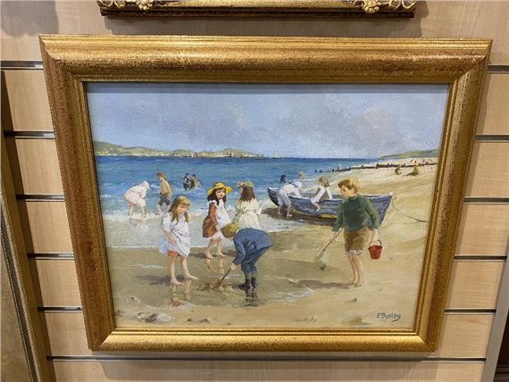 Eileen Bushby | Eileen Bushby (b.1958) Children playing on beach. Oil ...