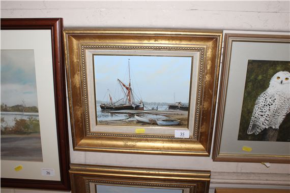 Keith W. Hastings | oil on canvas study of river barges | MutualArt