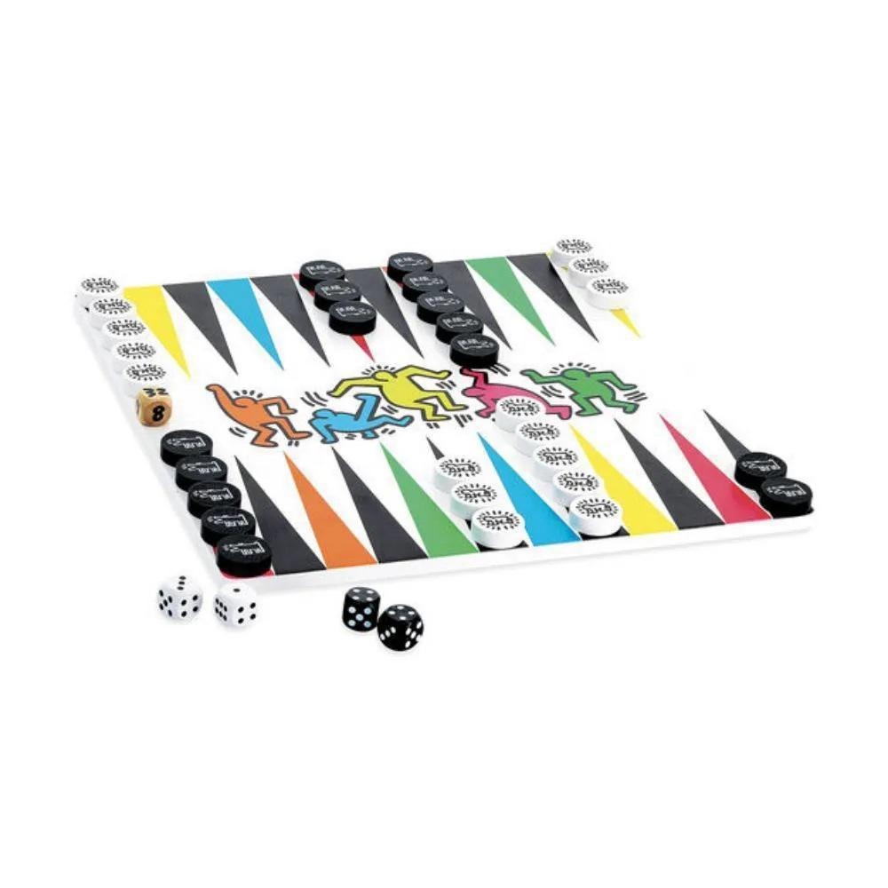 Keith Haring | The colorful backgammon board features a joyful ...