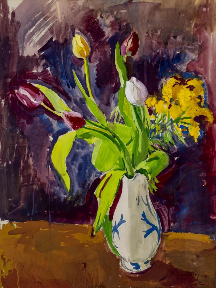 Philip Naviasky | Still Life of Tulips in a Blue and White Vase | MutualArt