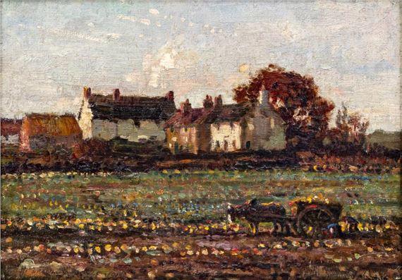 Stanley Royle | Horse and Cart in the Foreground with Farm Buildings ...
