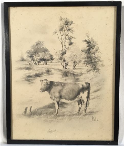 Herbert Wynn Hellings | cow before a river | MutualArt