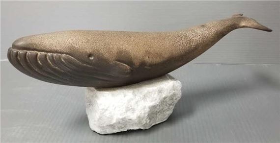 Maigon Daga | Daga signed pottery blue whale figure on stone | MutualArt