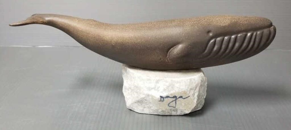 Maigon Daga | Daga signed pottery blue whale figure on stone | MutualArt