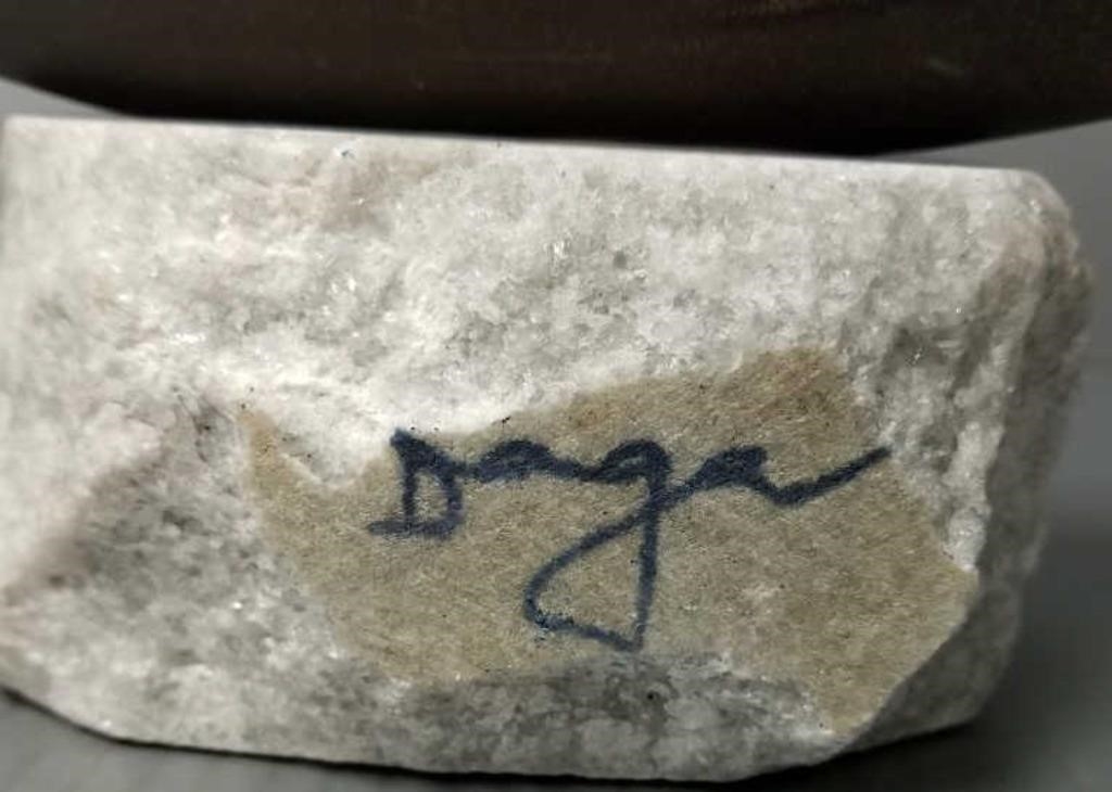 Maigon Daga | Daga signed pottery blue whale figure on stone | MutualArt