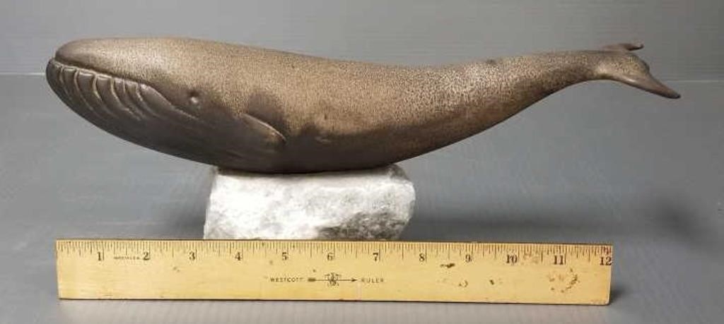 Maigon Daga | Daga signed pottery blue whale figure on stone | MutualArt