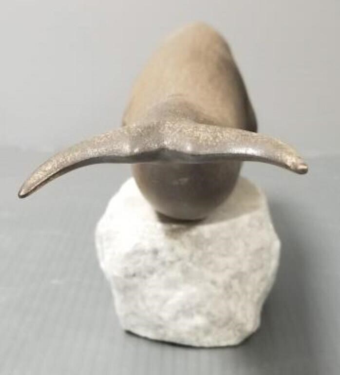 Maigon Daga | Daga signed pottery blue whale figure on stone | MutualArt