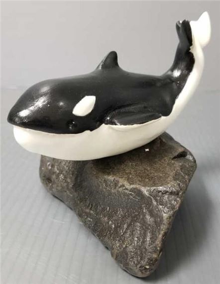 Maigon Daga | Daga signed pottery Orca figure on stone base | MutualArt