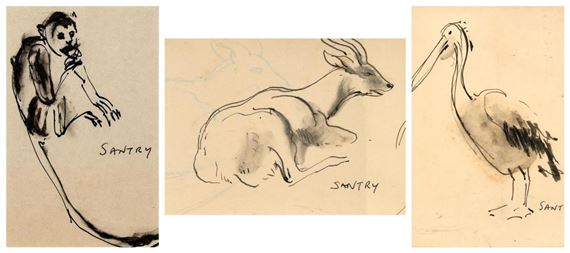 John Santry | A Trio of Animal Study Drawings (three works | MutualArt