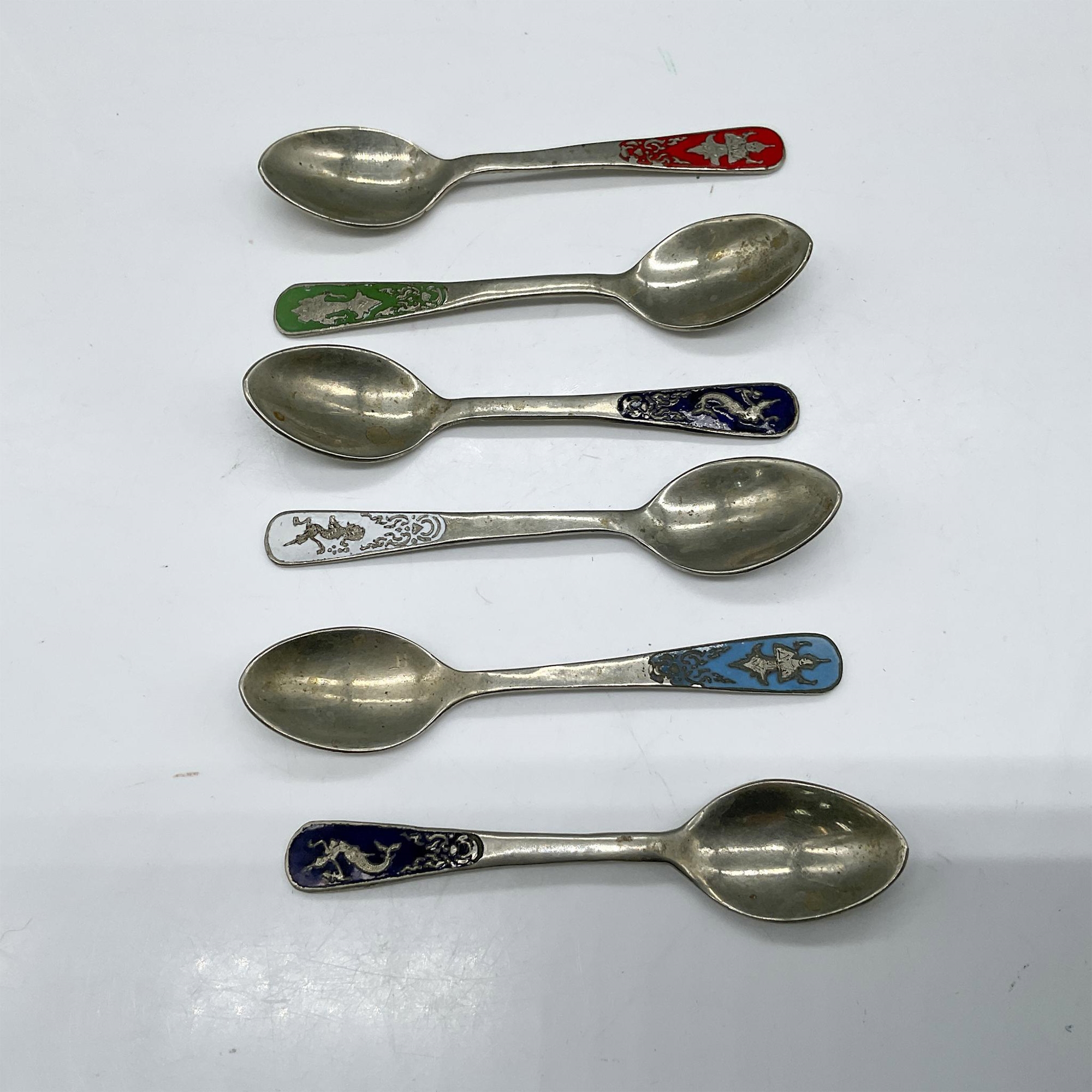 Sterling | 6pc Vintage Siam Sterling Silver Enameled Souvenir Spoons ...