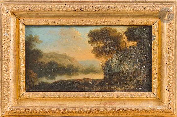 Pierre Antoine Patel | Landscape with a walker resting with his dog and ...
