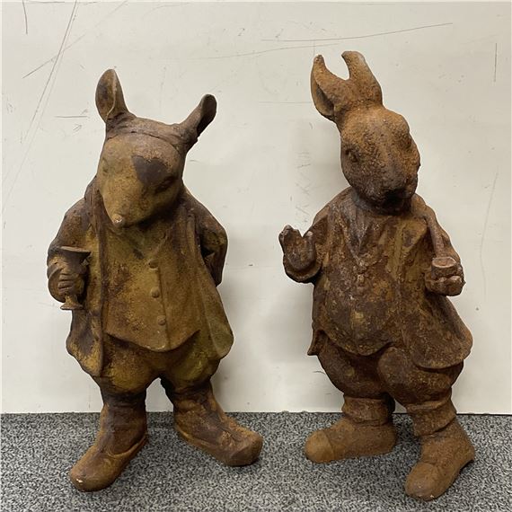 Beatrix Potter | Two cast iron Beatrix Potter garden figures, H. 43cm ...