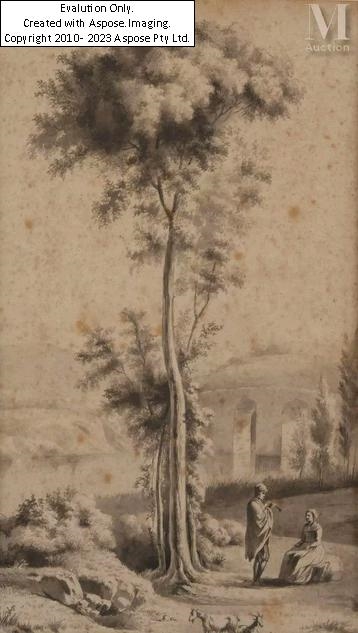 Jean-Jacques de Boissieu | Couple au pied d’un arbre dans un paysage vallonné | MutualArt